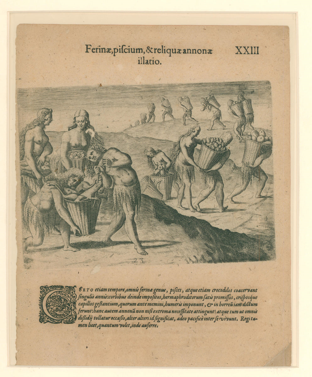 De Bry, Theodor. Pl. 23 [Bringing in Wild Animals, Fish, and Other Sto ...