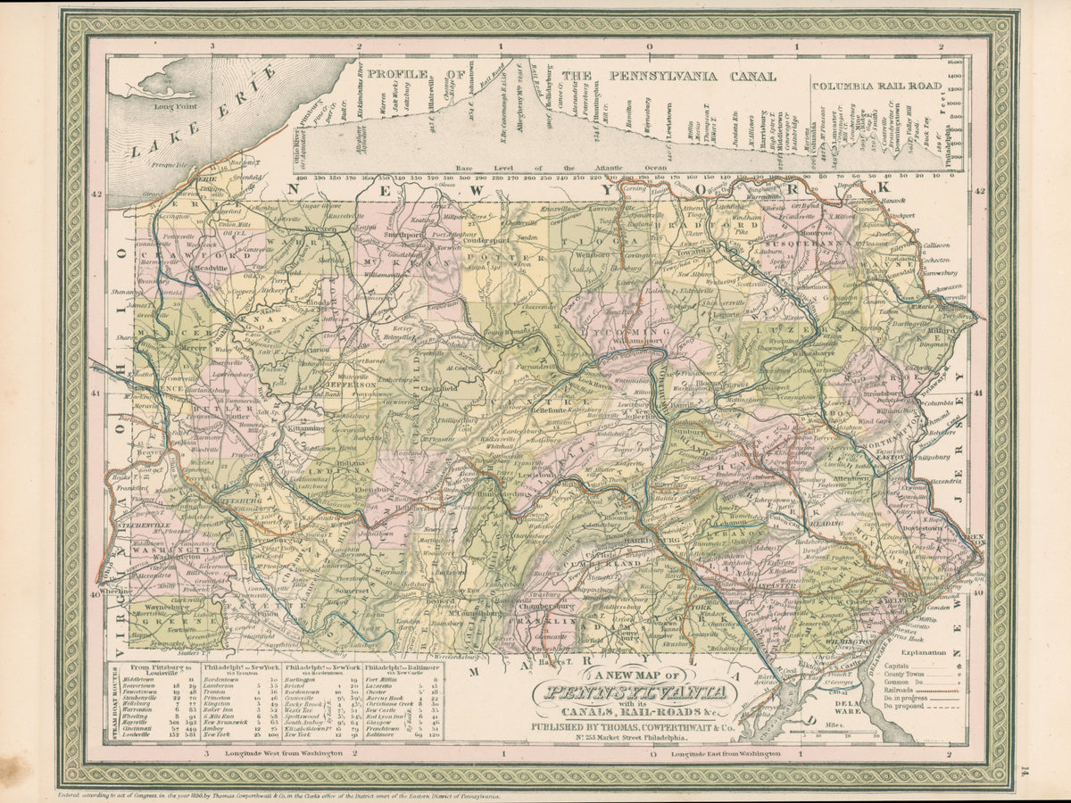 Thomas, Cowperthwait "A New Map of Pennsylvania with its Canals, Rail ...