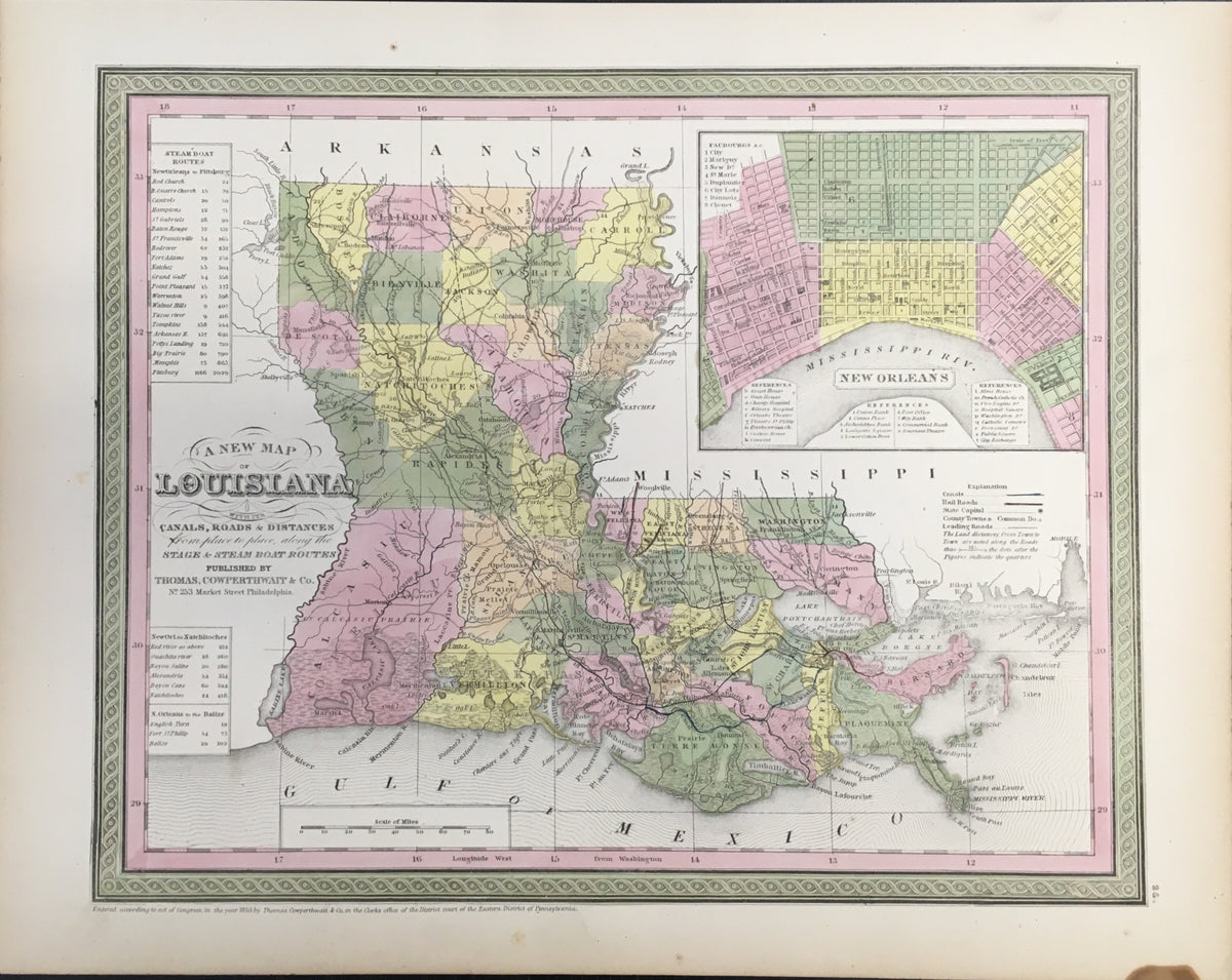 Mitchell, S. Augustus "A New Map of State of Louisiana with its Roads ...