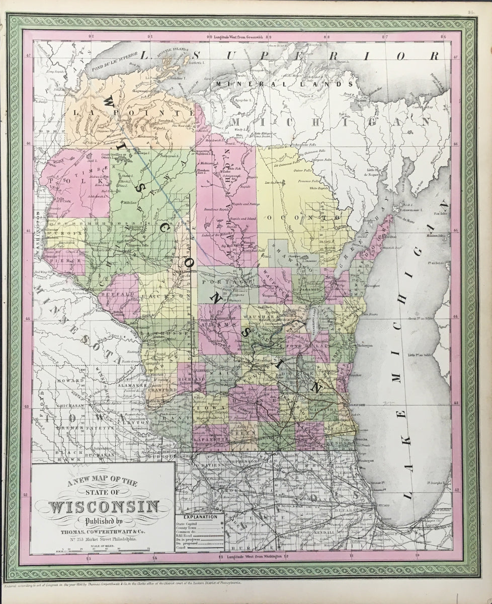 Mitchell, S. Augustus "A New Map of State of Wisconsin" – Philadelphia ...