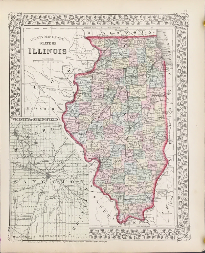 Mitchell, S.A. Jr. "County Map of the State of Illinois" 1872 ...