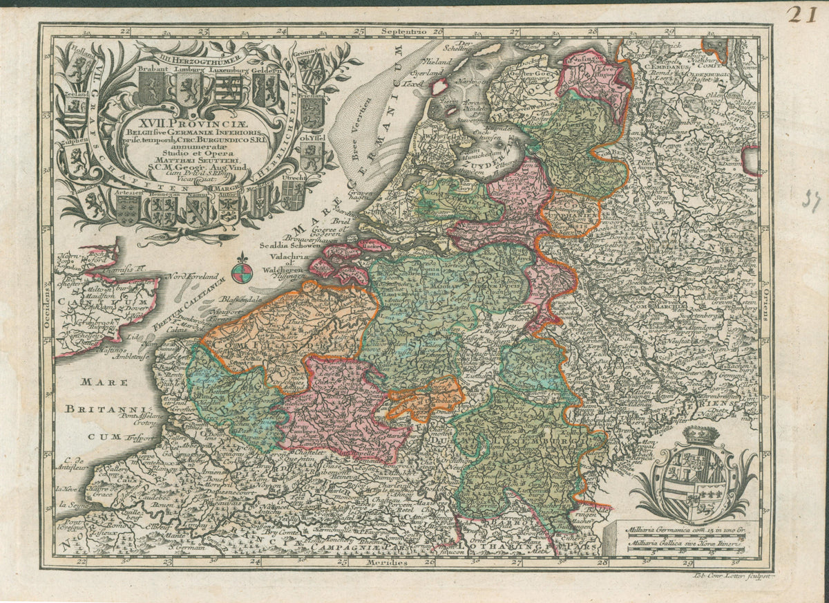 Seutter, Carl Albrecht & Georg Matthäus "XVII Provinciae Belgii sive G ...