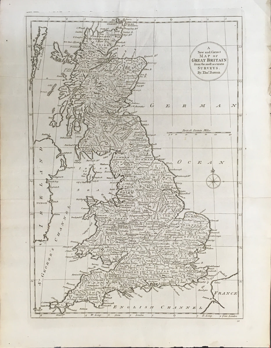 Bowen, Thomas "A New and Correct Map of Great Britain from the most ac ...